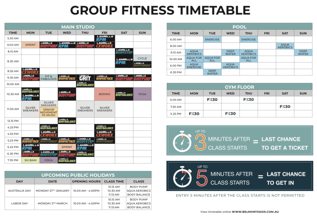 New 2020 January - March Group Fitness Timetable